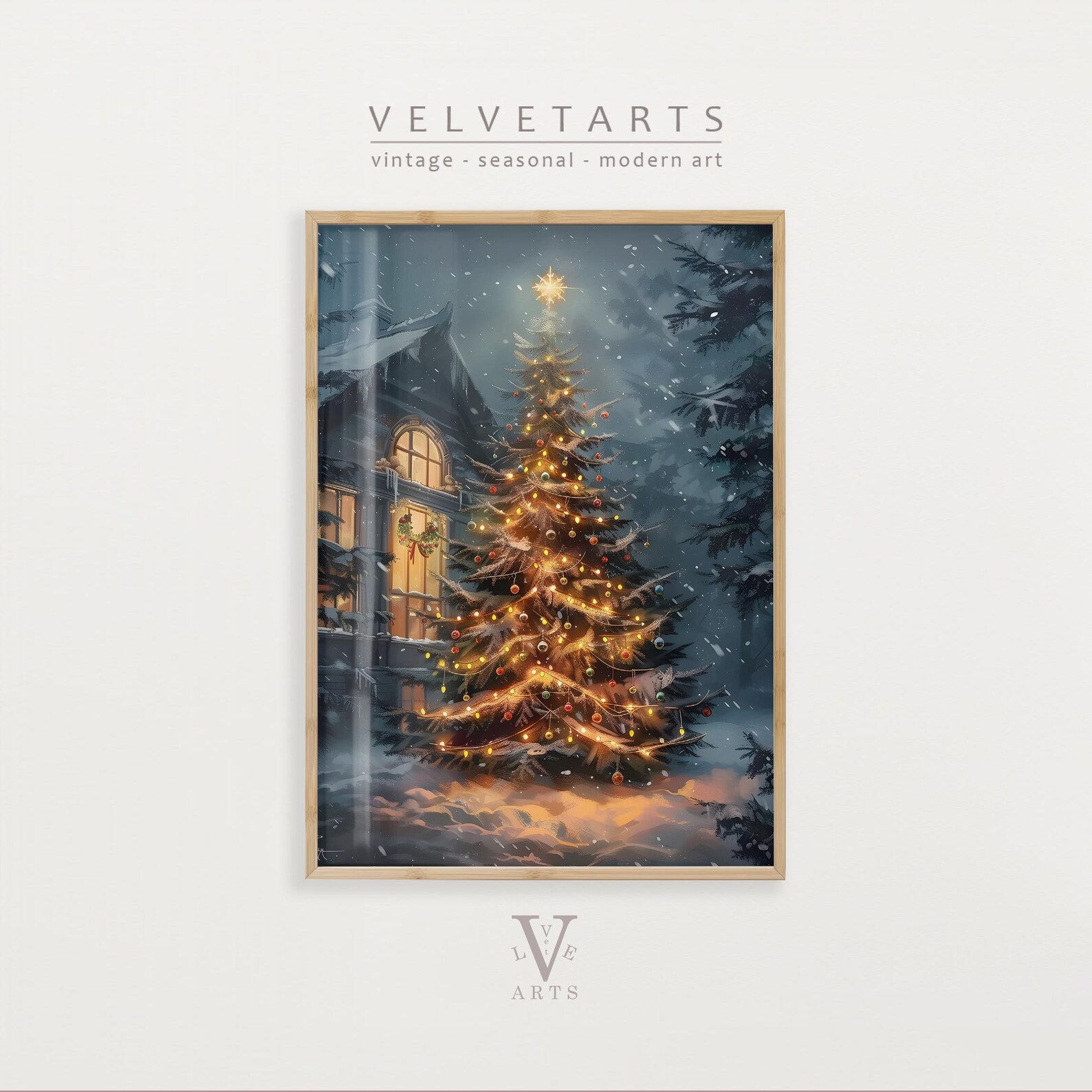 Printable - Luminous Christmas Tree, Vintage Painting | Christmas Print ...