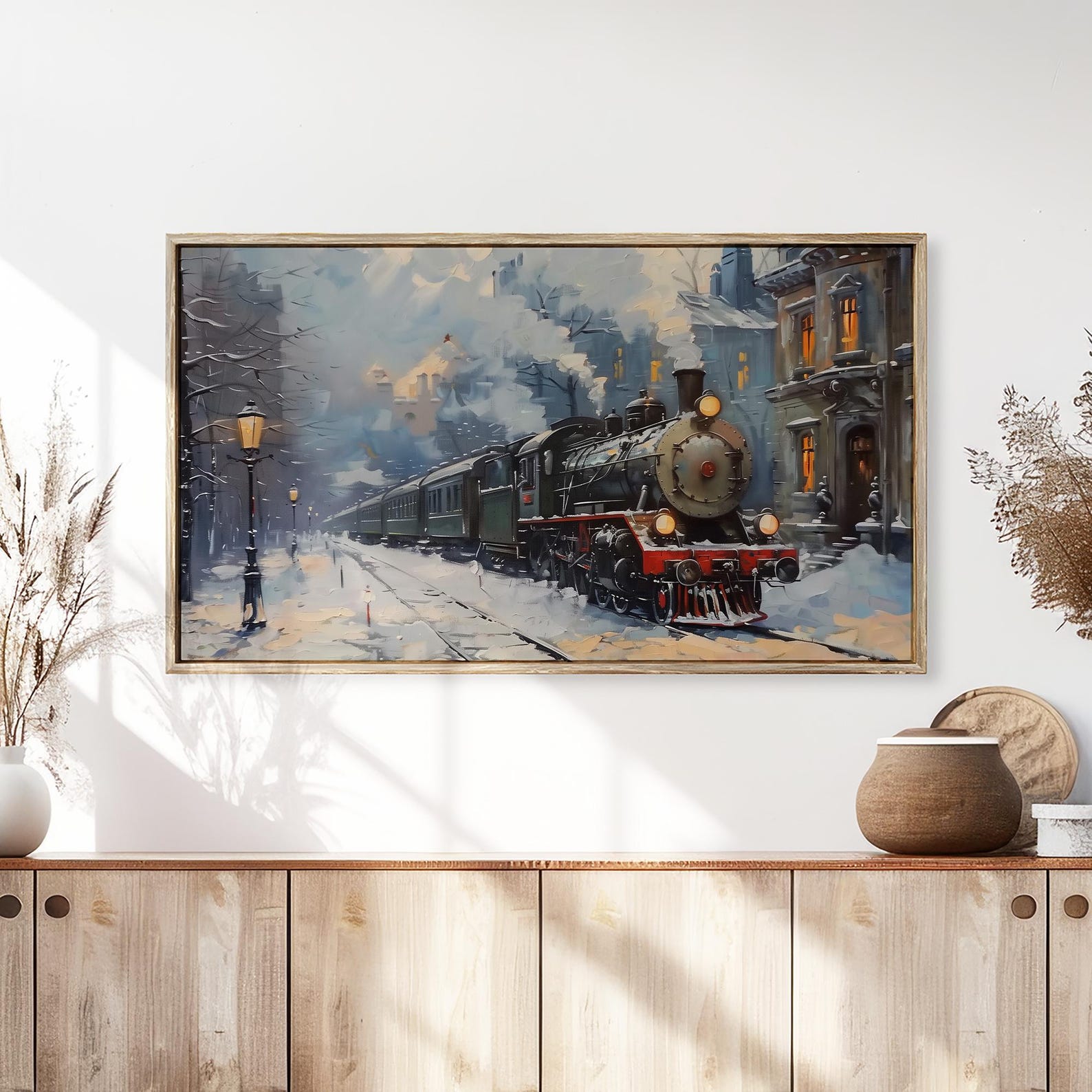 Frame TV Art - Steam Train in Snowy City | Christmas Decor, Winter ...