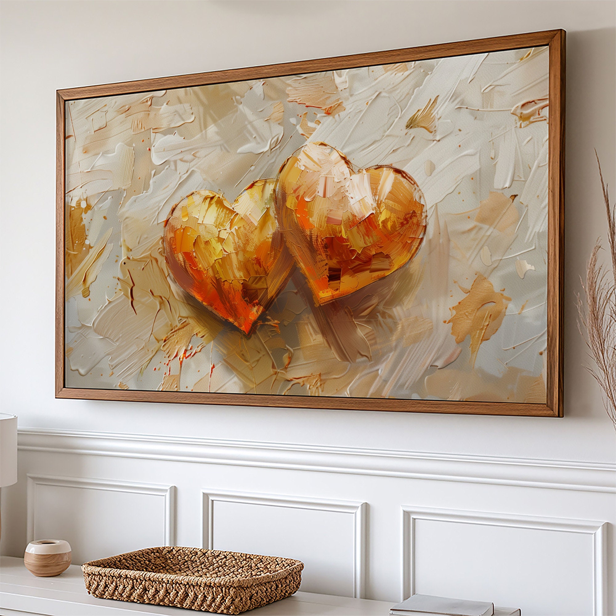 Frame TV Art - Valentines Day Art | Golden Hearts, Abstract Textured ...