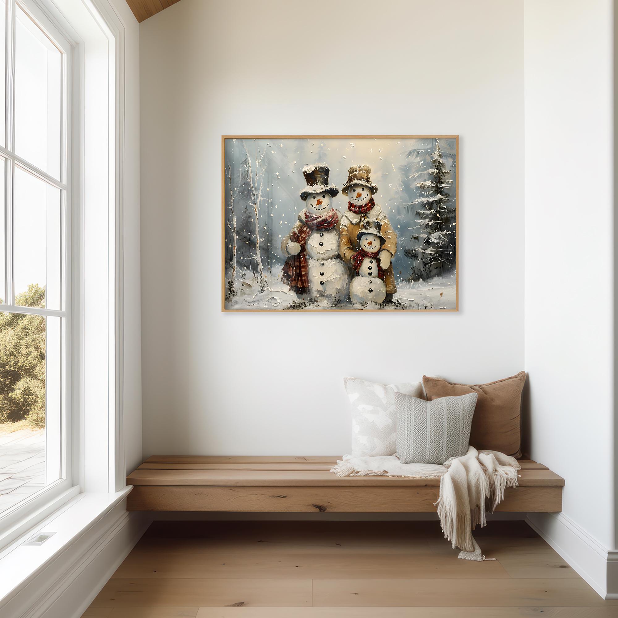 Printable - Snowman Family Portrait, Vintage Painting | Christmas Print ...