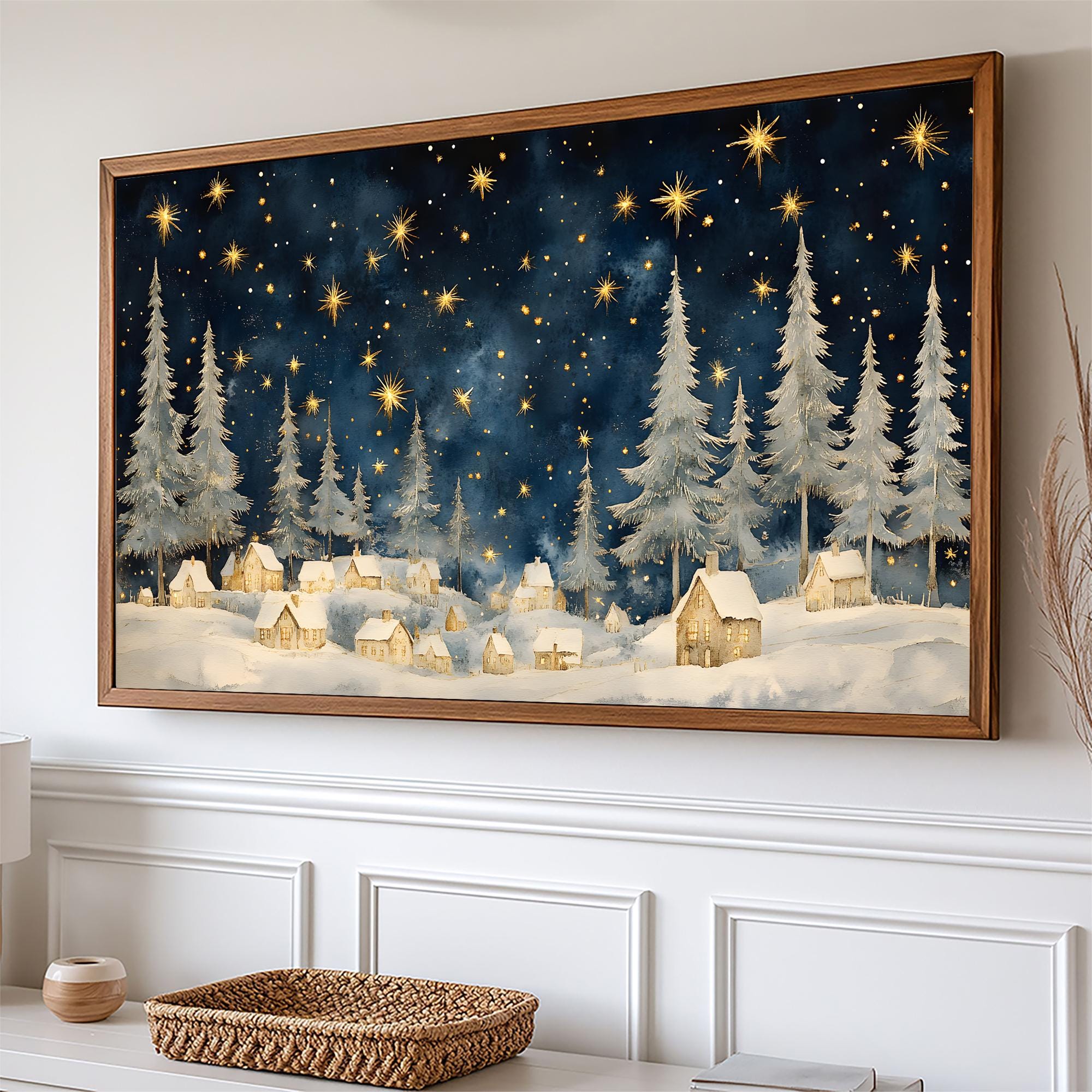 Frame TV Art - Winter Village and Pine Trees | Christmas Decor, Winter ...