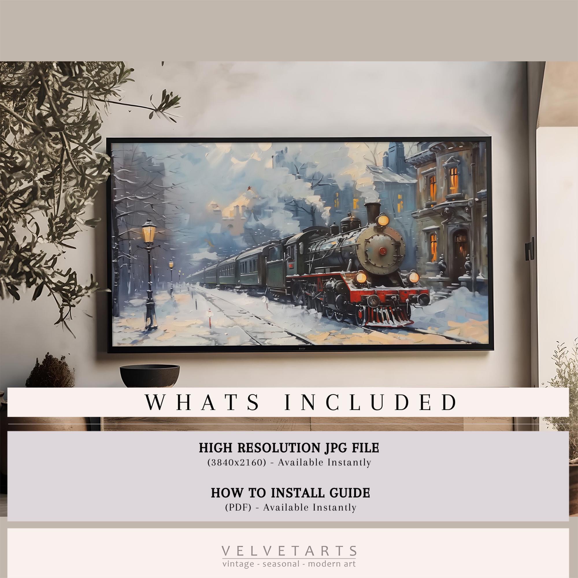Frame TV Art - Steam Train in Snowy City | Christmas Decor, Winter ...