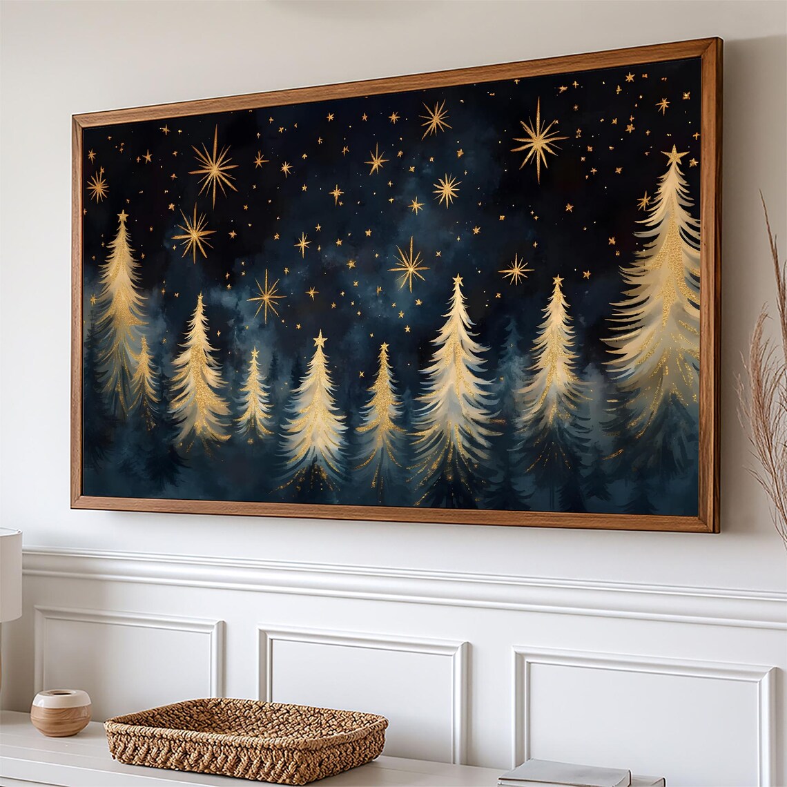 Frame TV Art - Golden Forest Starry Night | Christmas Decor, Winter ...