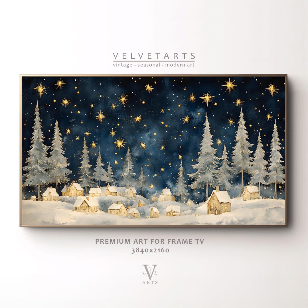 Frame TV Art Winter Village and Pine Trees Christmas Decor, Winter ...