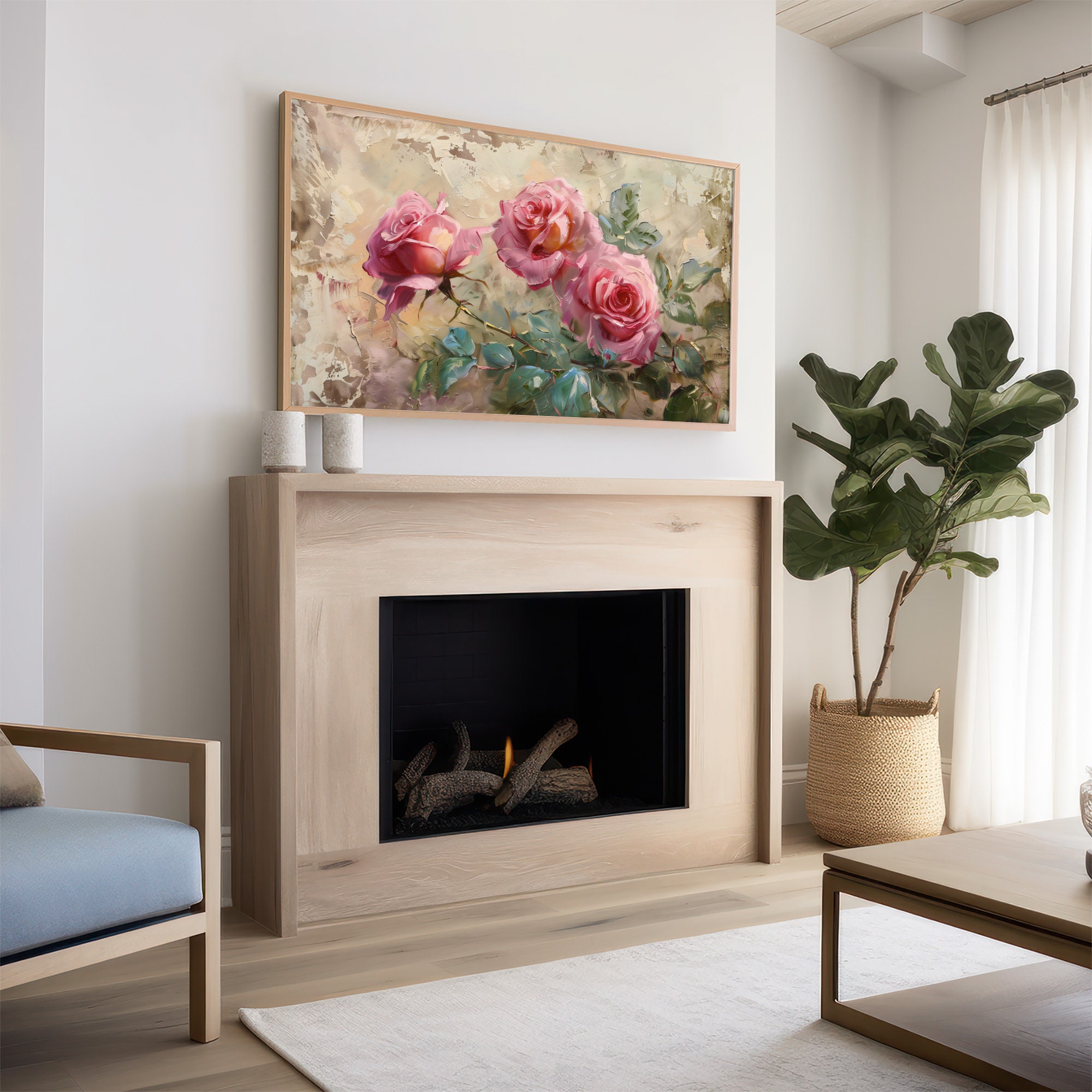 Frame TV Art - Pink Roses | Vintage Floral Oil Painting, Valentines ...