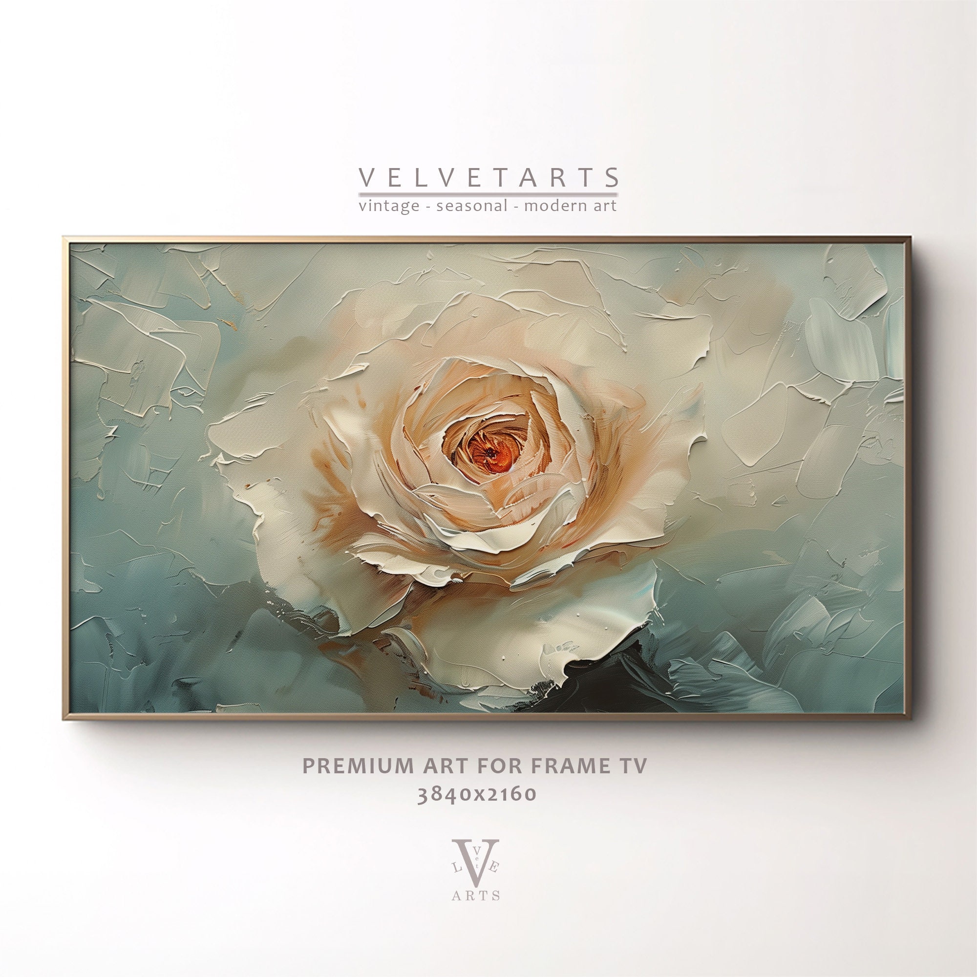 Frame TV Art - Rose in Cream | Abstract Floral Art, Floral Painting ...