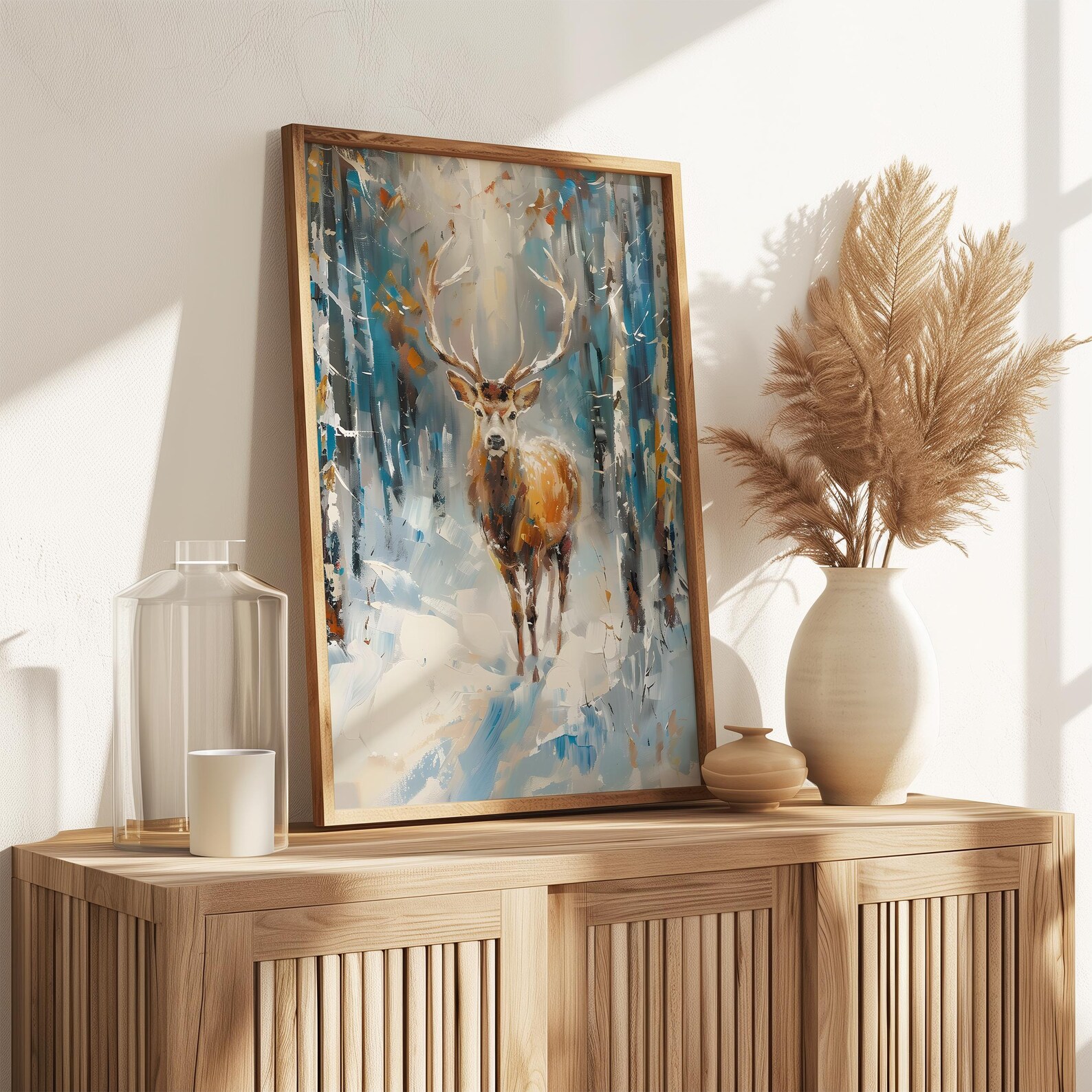 Printable - Stag in Winter Forest, Vintage Painting | Christmas Print ...