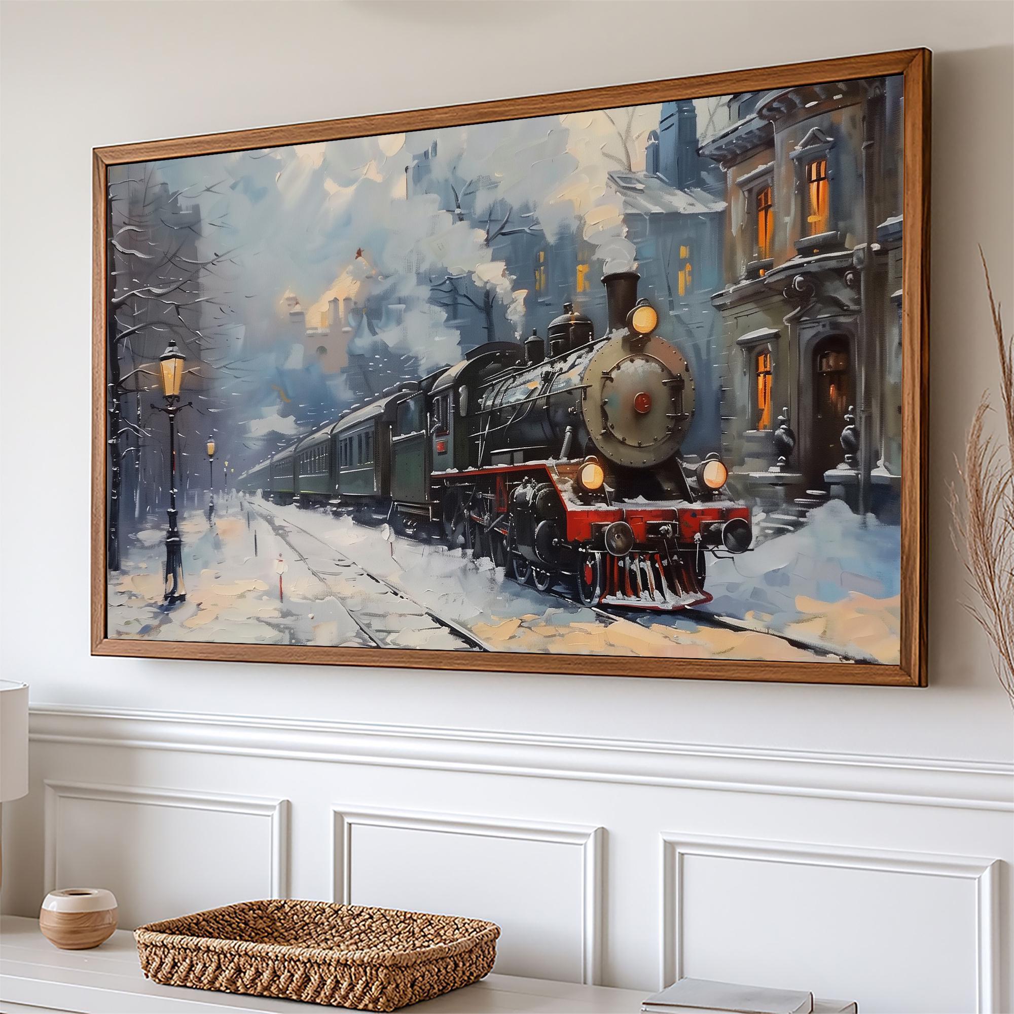 Frame TV Art - Steam Train in Snowy City | Christmas Decor, Winter ...