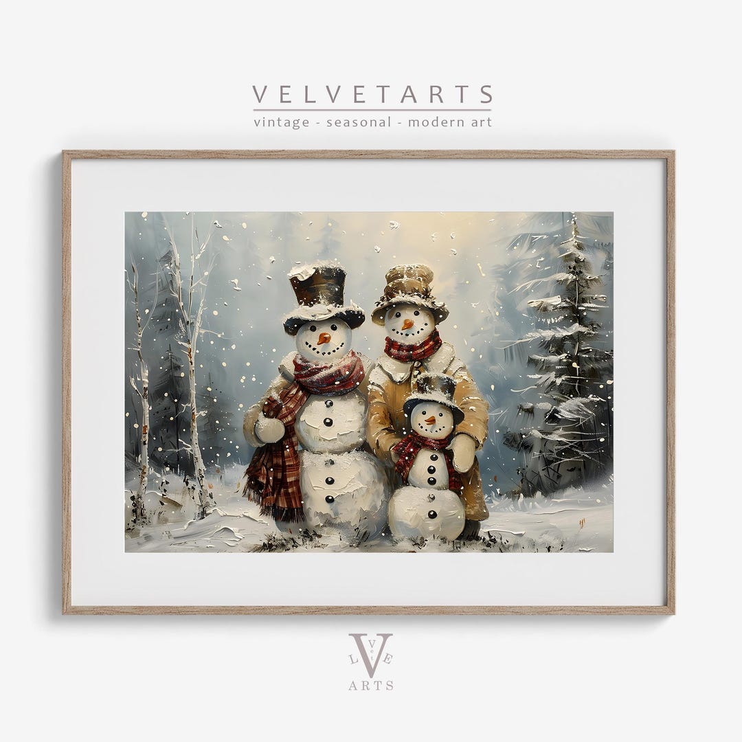 Printable - Snowman Family Portrait, Vintage Painting | Christmas Print ...