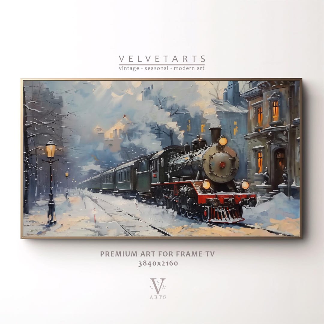 Frame TV Art - Steam Train in Snowy City | Christmas Decor, Winter ...