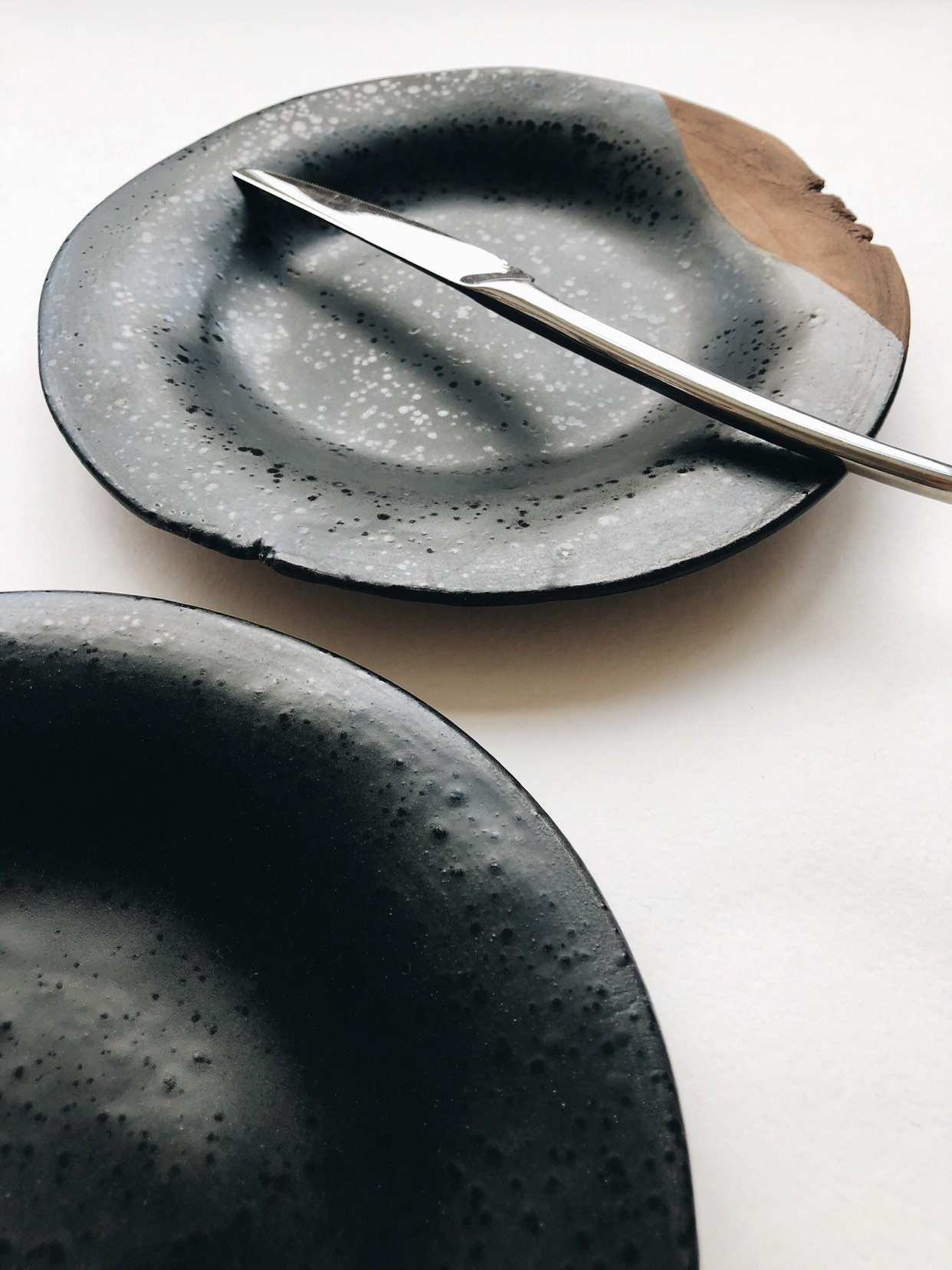 Black Irregular Rough Stoneware Plates Gothic Ceramic Dinner | Etsy