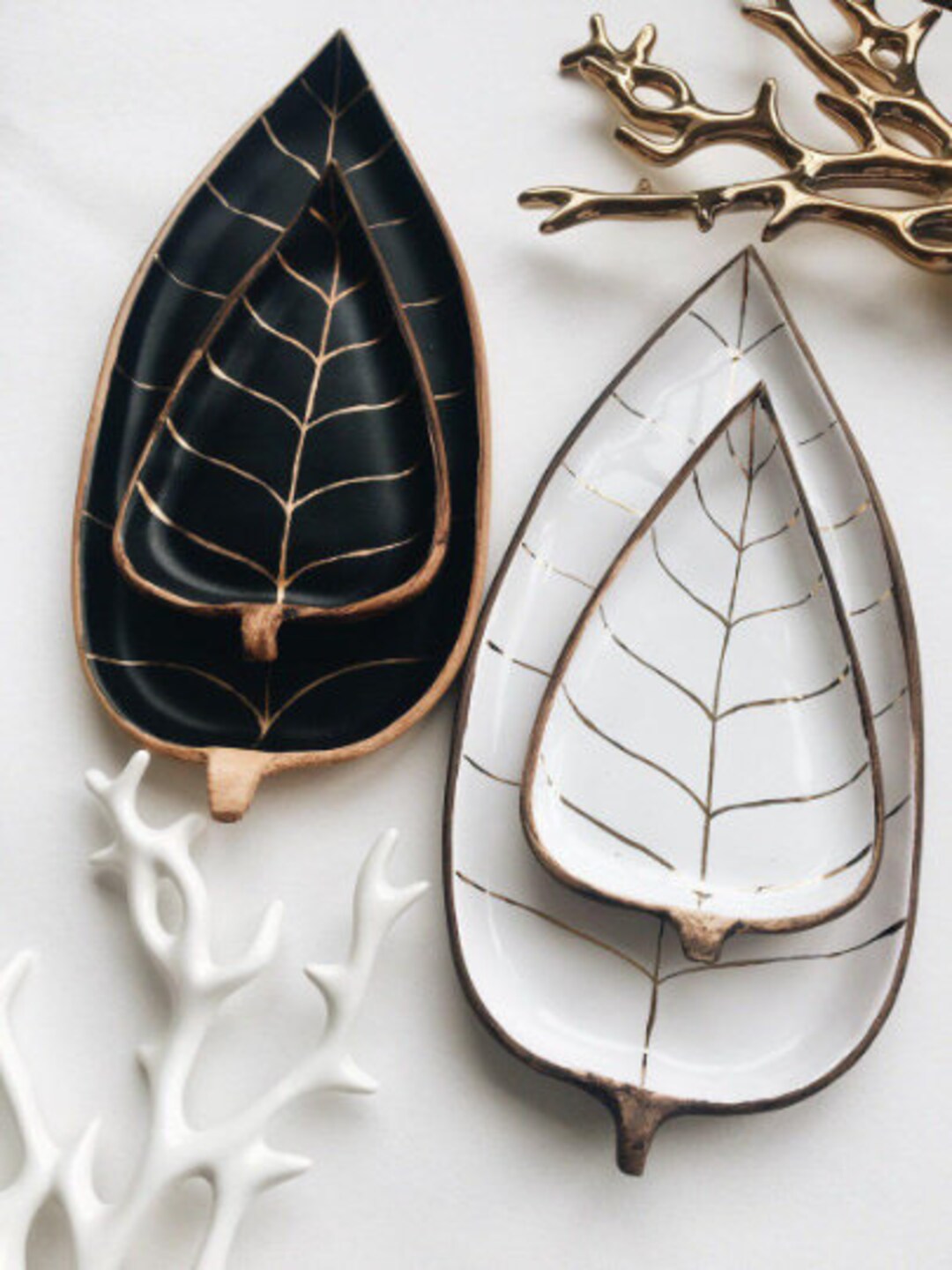 Black Leaf Pottery Platter by Tiletiletesto Black Custom Ceramic Tray ...