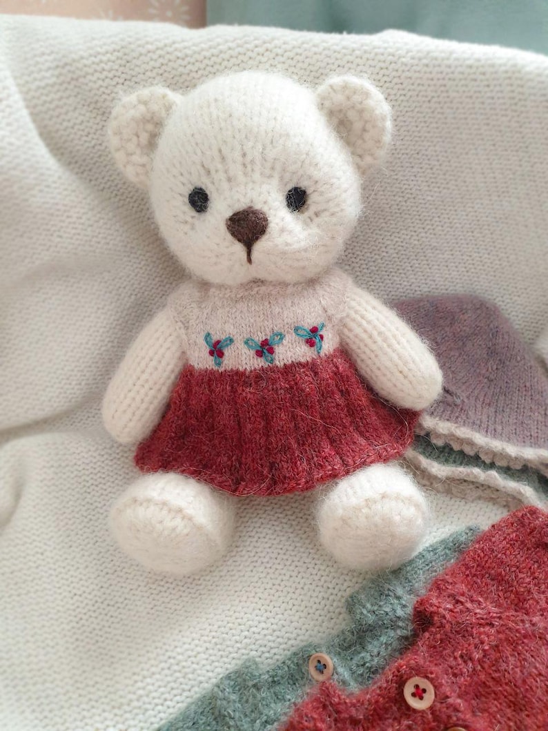 Toy Clothes Knitting Pattern for Amigurumi Teddy Outfit: Dress, Bonnet ...