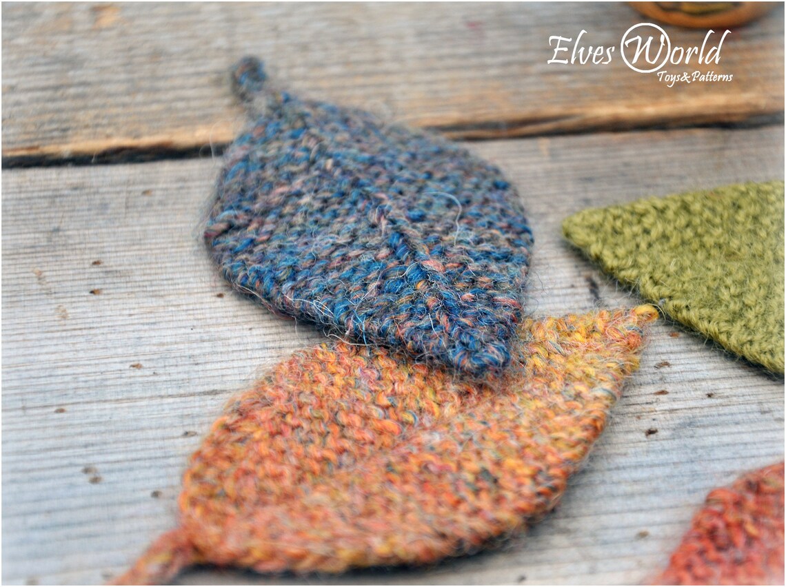 Knitting Pattern Knitted Leaves Knit Fall Ornament Autumn Leaves Burnt ...