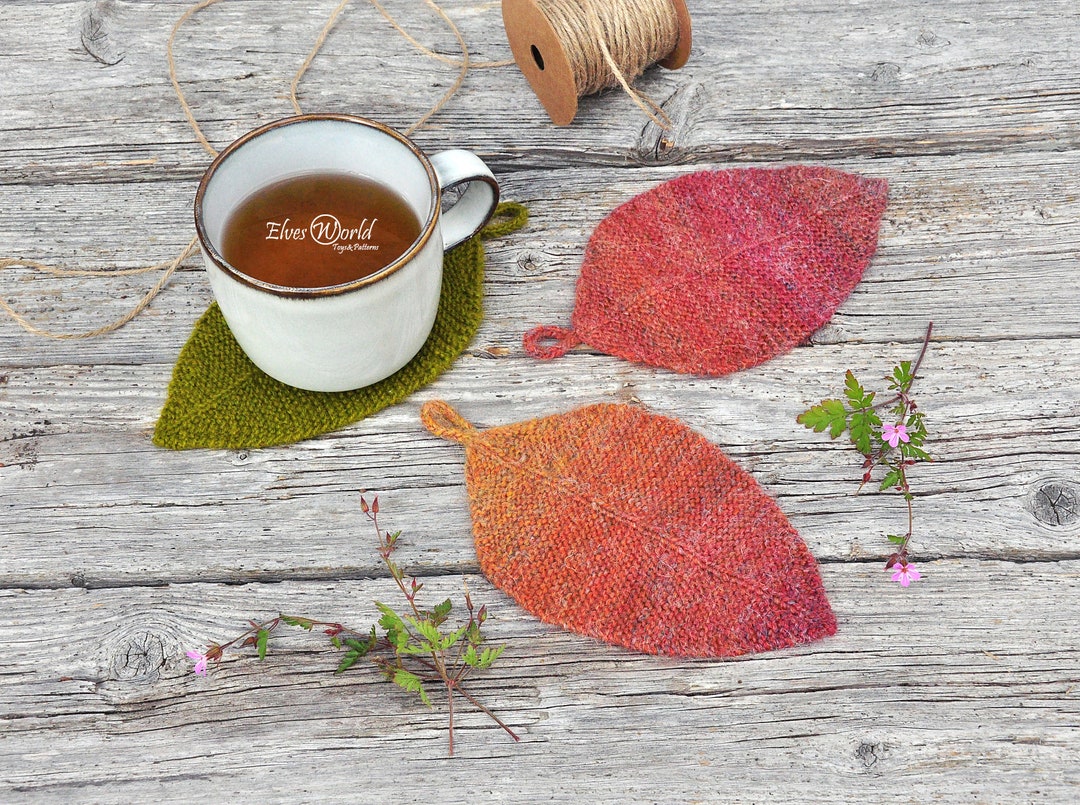 Leaf Knitting Pattern PDF Simple Oval Leaf Ornament Knit Coasters - Etsy