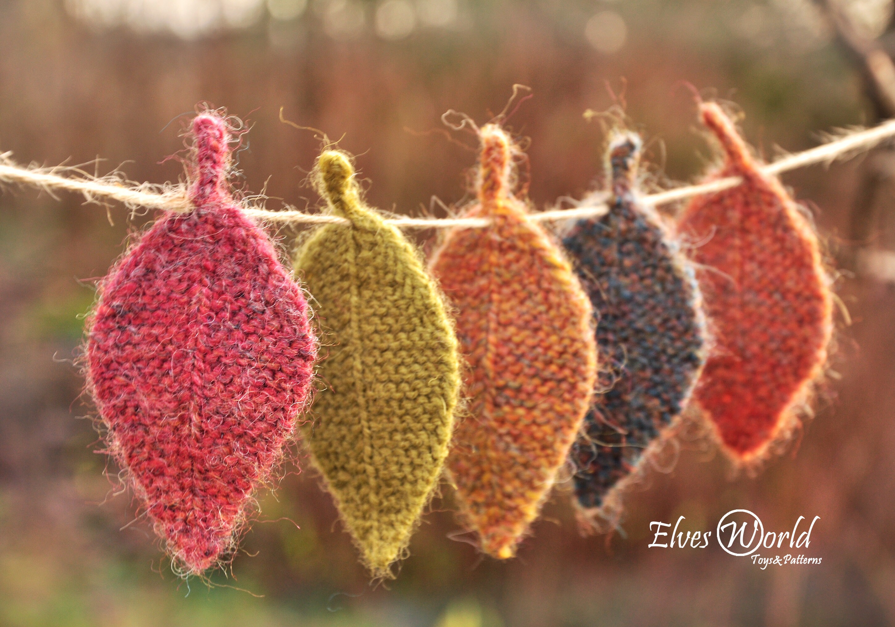 Knitting Pattern Knitted Leaves Knit Fall Ornament Autumn Leaves Burnt ...