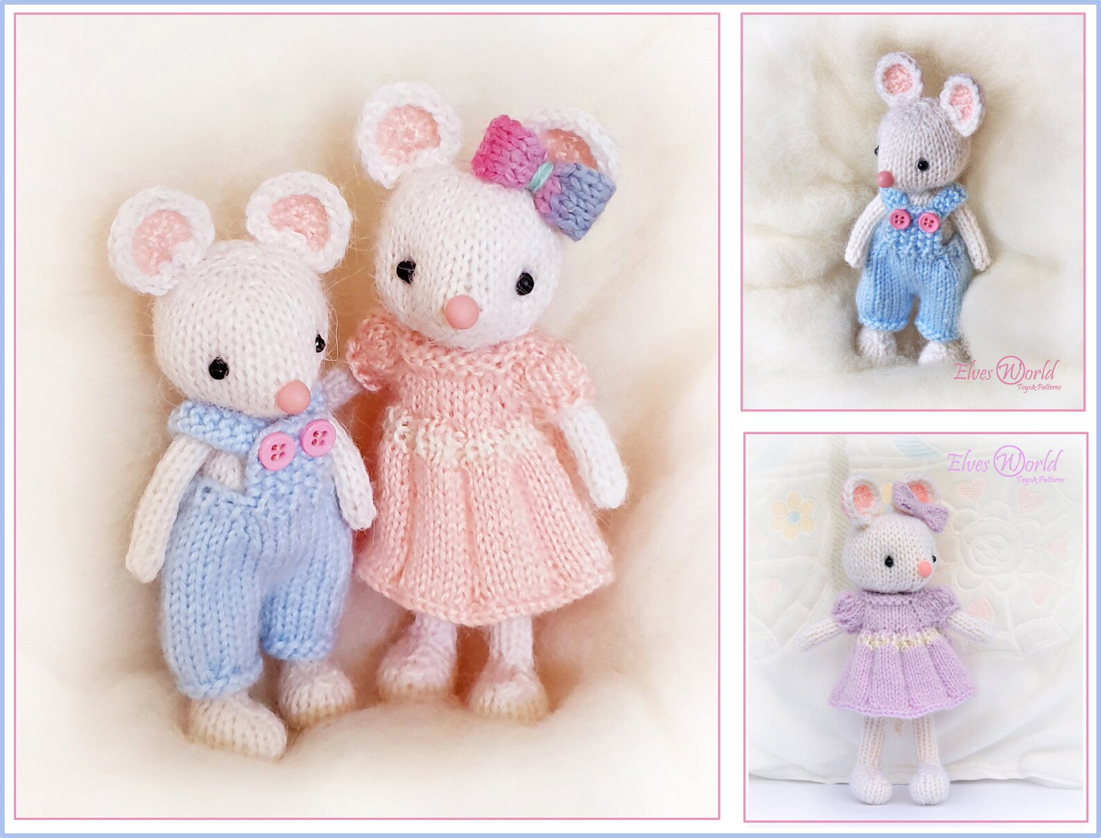 Knitting Patterns Mice Knitted Animal Pattern Valentine Knit Toy ...