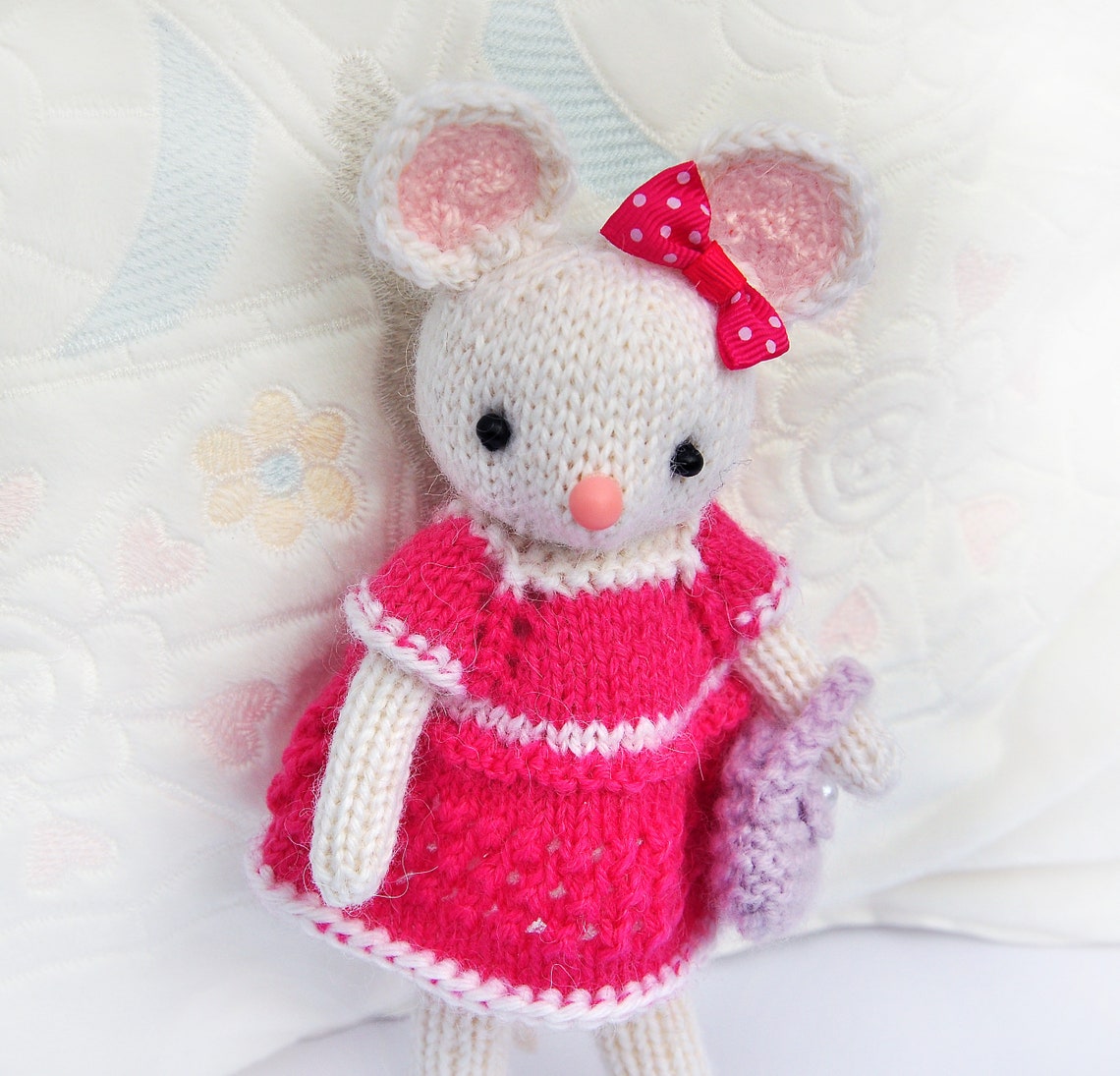 Toy Knitting Pattern for White Mouse With a Cute Dress - Etsy