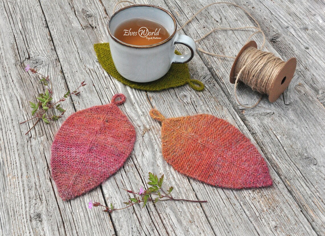 Leaf Knitting Pattern PDF Simple Oval Leaf Ornament Knit Coasters - Etsy