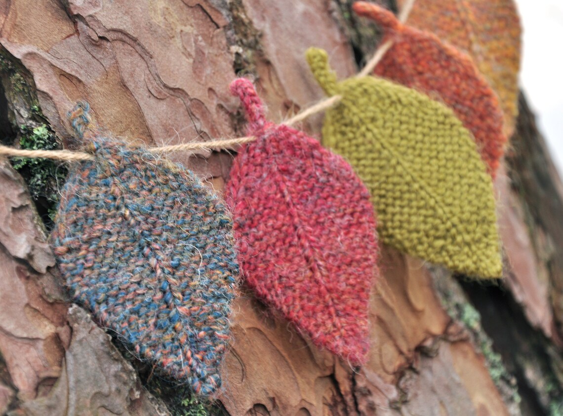 Knitting Pattern Knitted Leaves Knit Fall Ornament Autumn Leaves Burnt ...