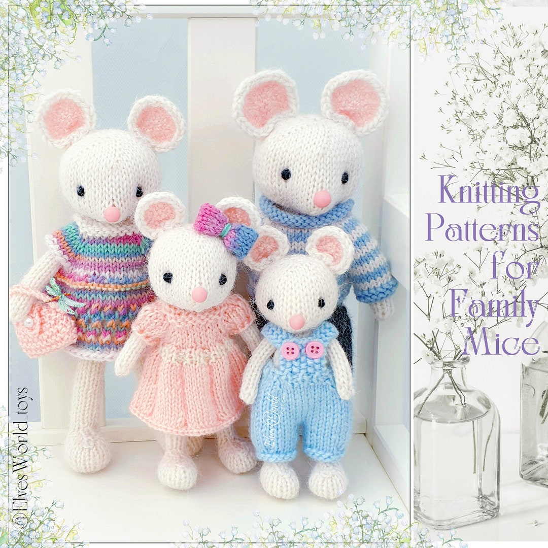 Family Mice Knitting Pattern, Stuffed Knitted Doll, Animal Toy Pattern ...