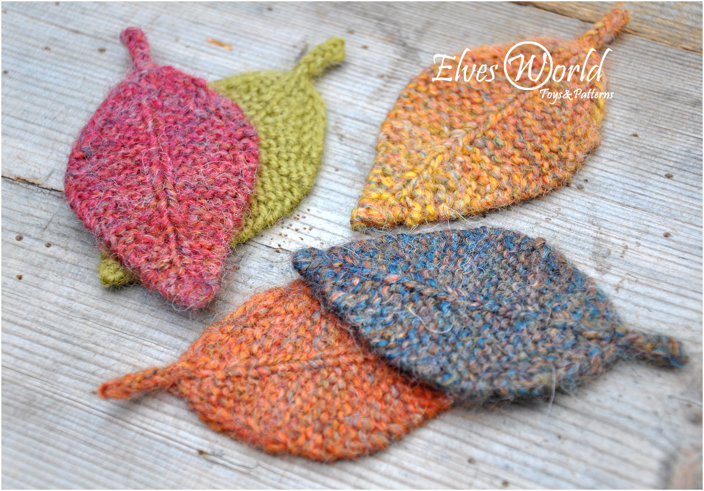 Knitting Pattern Knitted Leaves Knit Fall Ornament Autumn Leaves Burnt ...