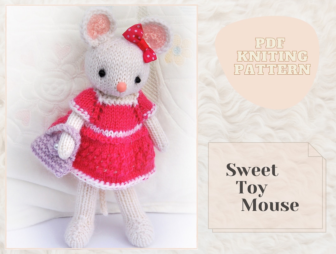 Toy Knitting Pattern for White Mouse With a Cute Dress - Etsy