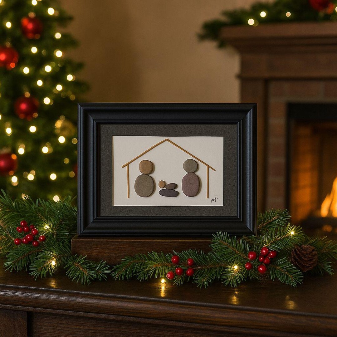 Nativity Scene Pebble Art by Mimi (5" X 7") Christmas Framed Home Decor ...