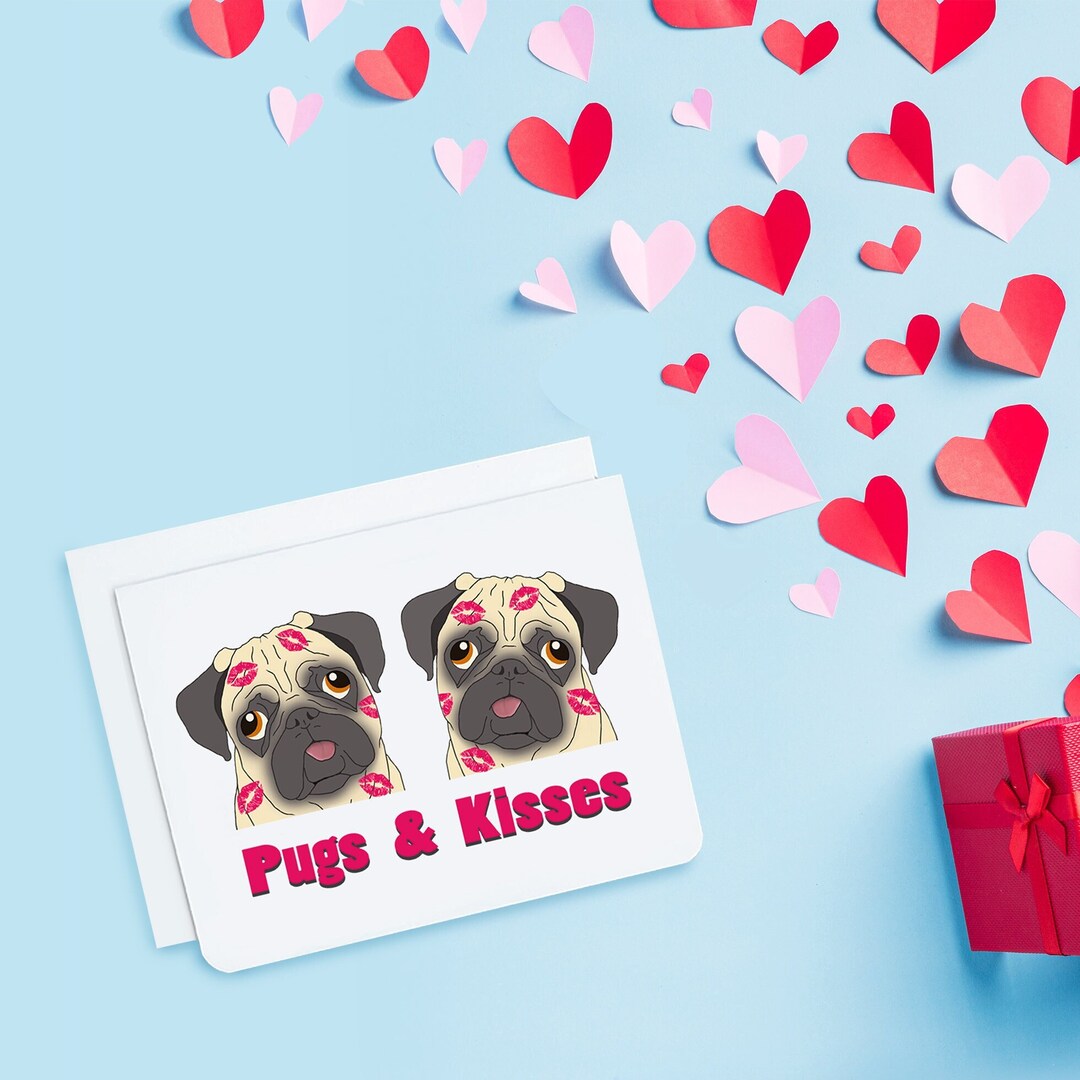 Pugs & Kisses - Funny Love Card - Cute Love Card - Pugs - Cute Dog Card ...