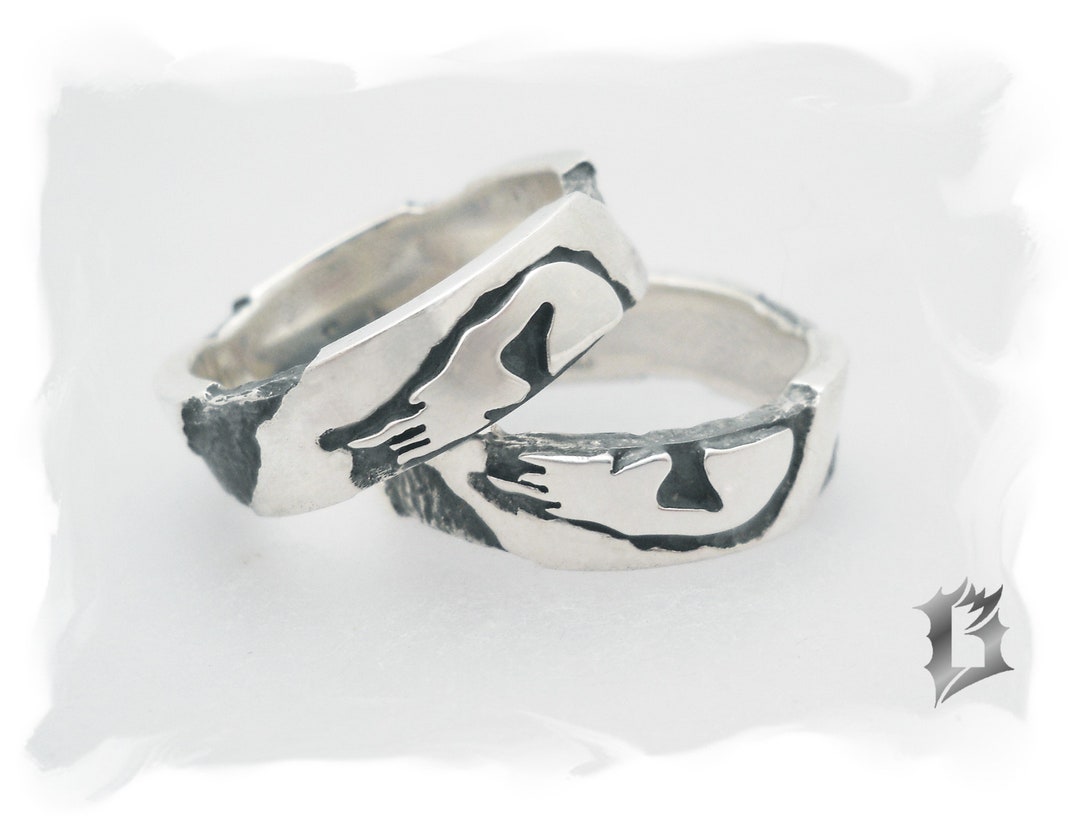 Set of Two Skull Bands Rings in Oxidized Sterling Silver, With ...