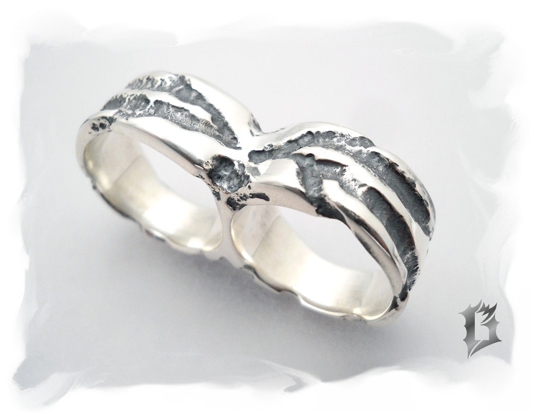 Cross Two Fingers Ring, Oxidized 925 Sterling Silver Double Ring, X 602 ...