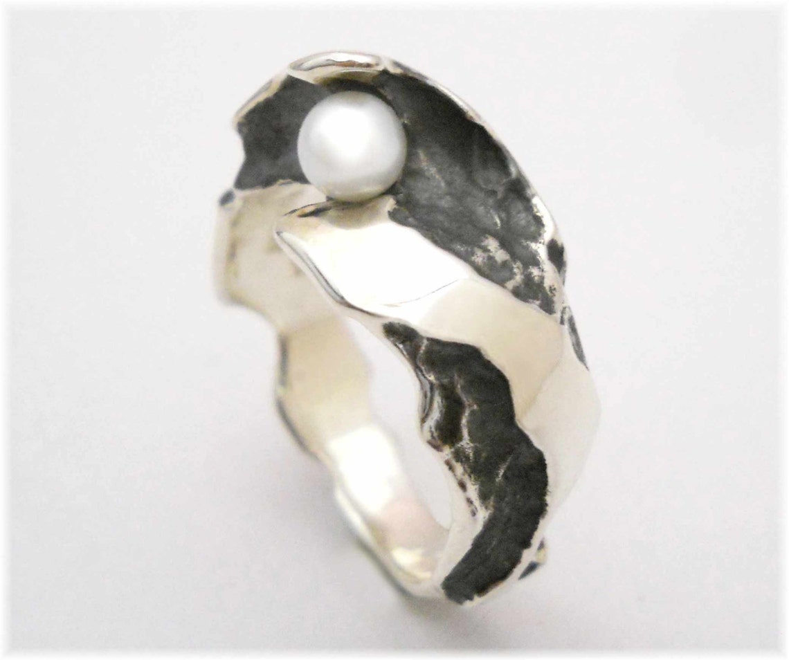 Silver Woman Ring Pearl Engravings Wave Design 112 - Etsy