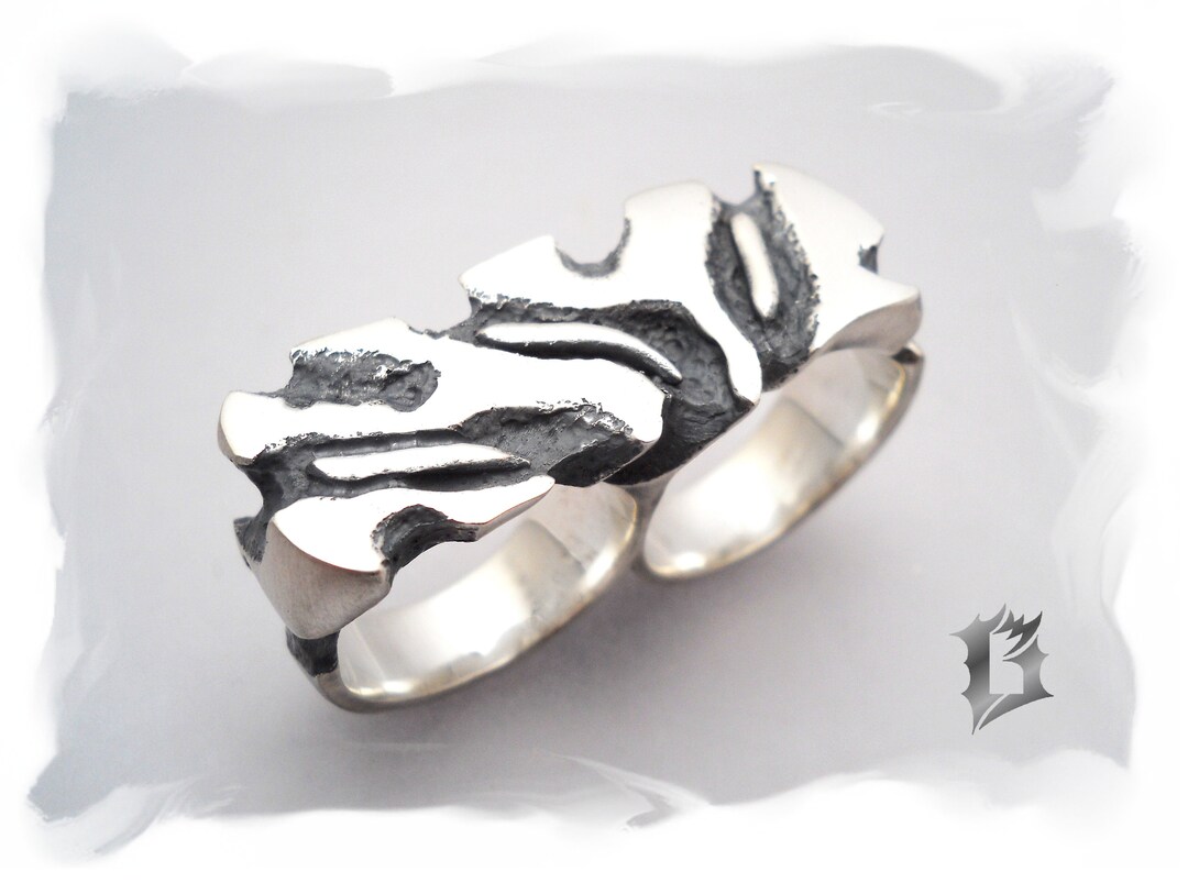 Two Fingers Ring, Oxidized 925 Sterling Silver Double Ring 604 - Etsy