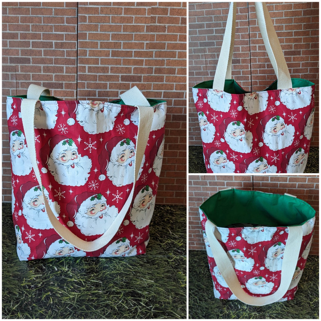 Large Santa Christmas Tote With Green Interior - Etsy