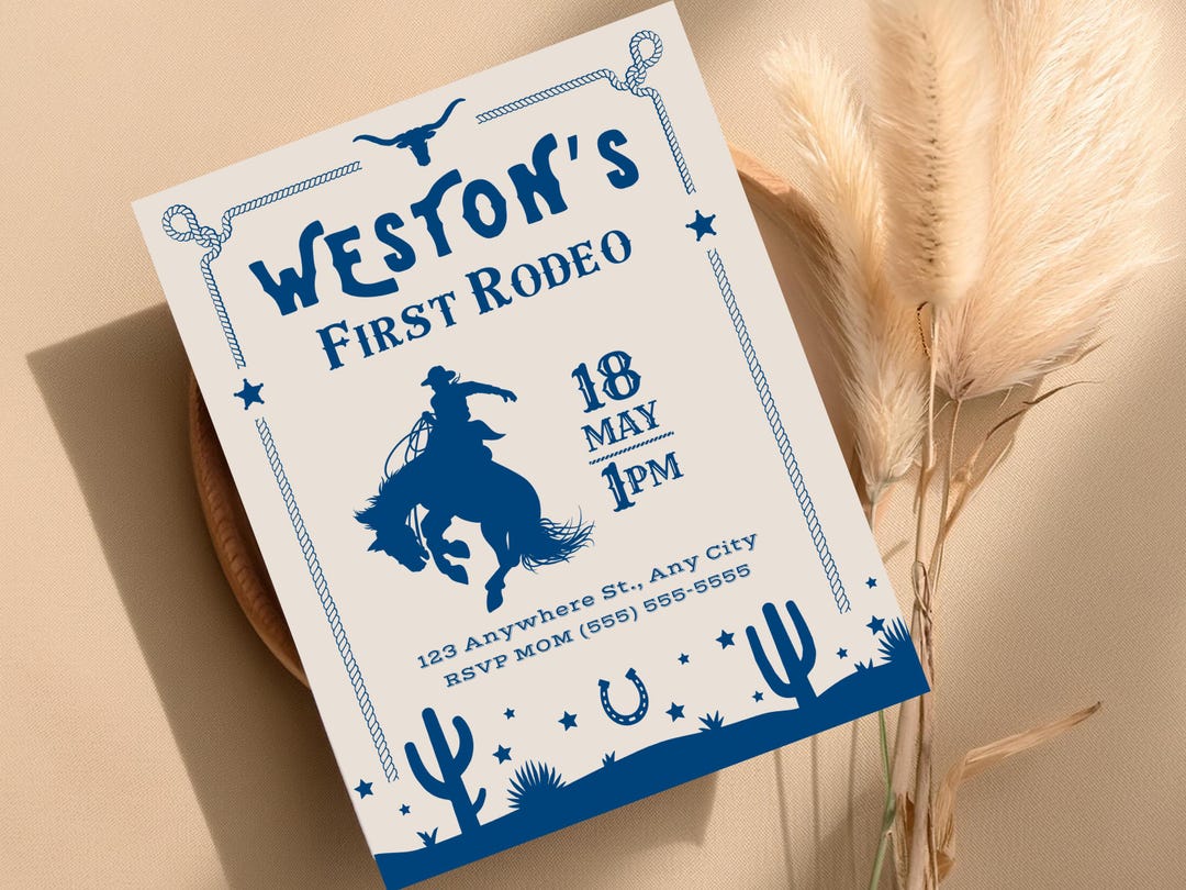 My First Rodeo Birthday Boy Cowboy 1st Rodeo Boy Editable Cowboy ...