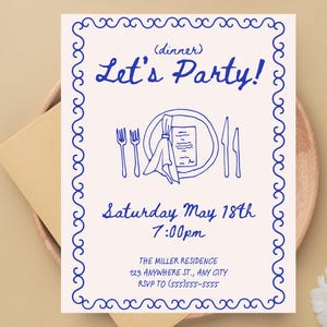 Dinner Party Invitation Dinner Party Menu Dinner Party Invite Dinner ...