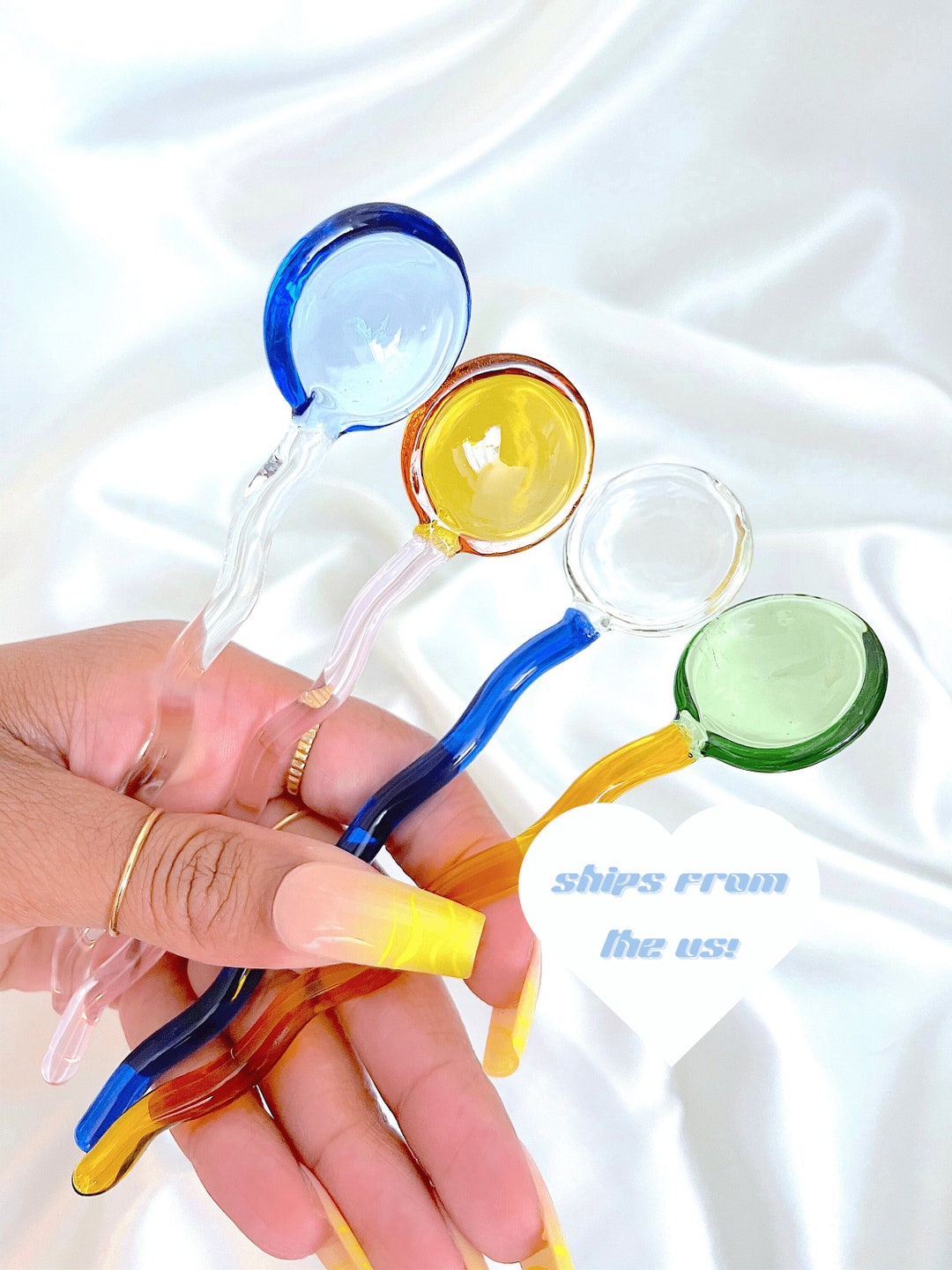 Cute Aesthetic Glass Spoon Twist Spoon Dessert Coffee Tea - Etsy