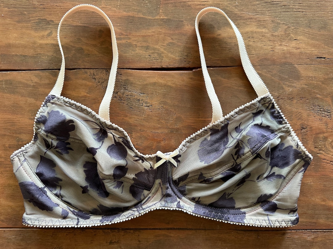Mesh Soft Bra With Purple Flowers. - Etsy
