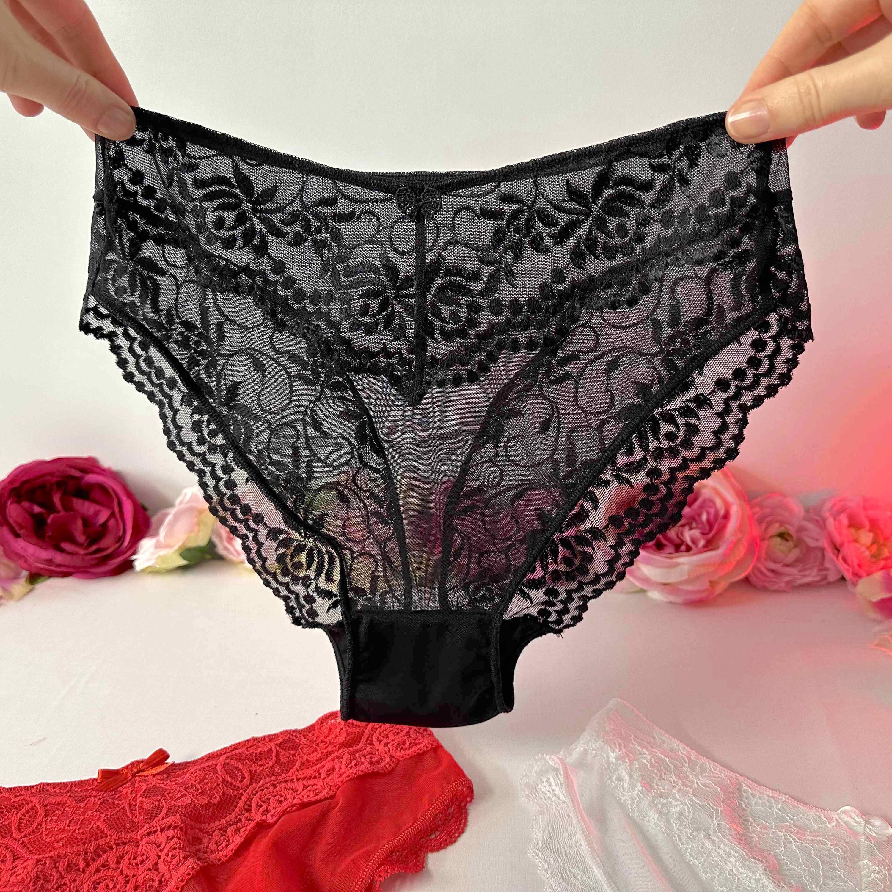 Black Sheer Panty Lace Panties See Through Lingerie Etsy