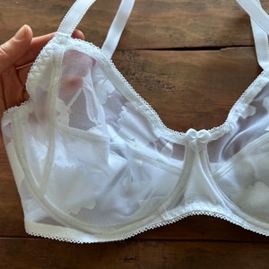 White Sheer Mesh Underwire Bra With Flowers. - Etsy
