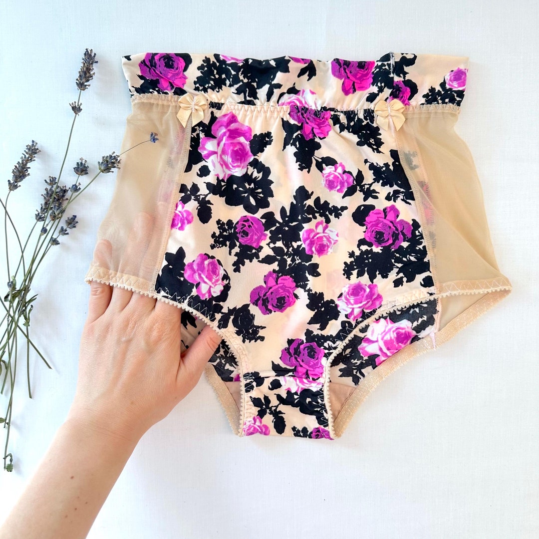 Floral Women's Briefs With Sheer Mesh Details. - Etsy