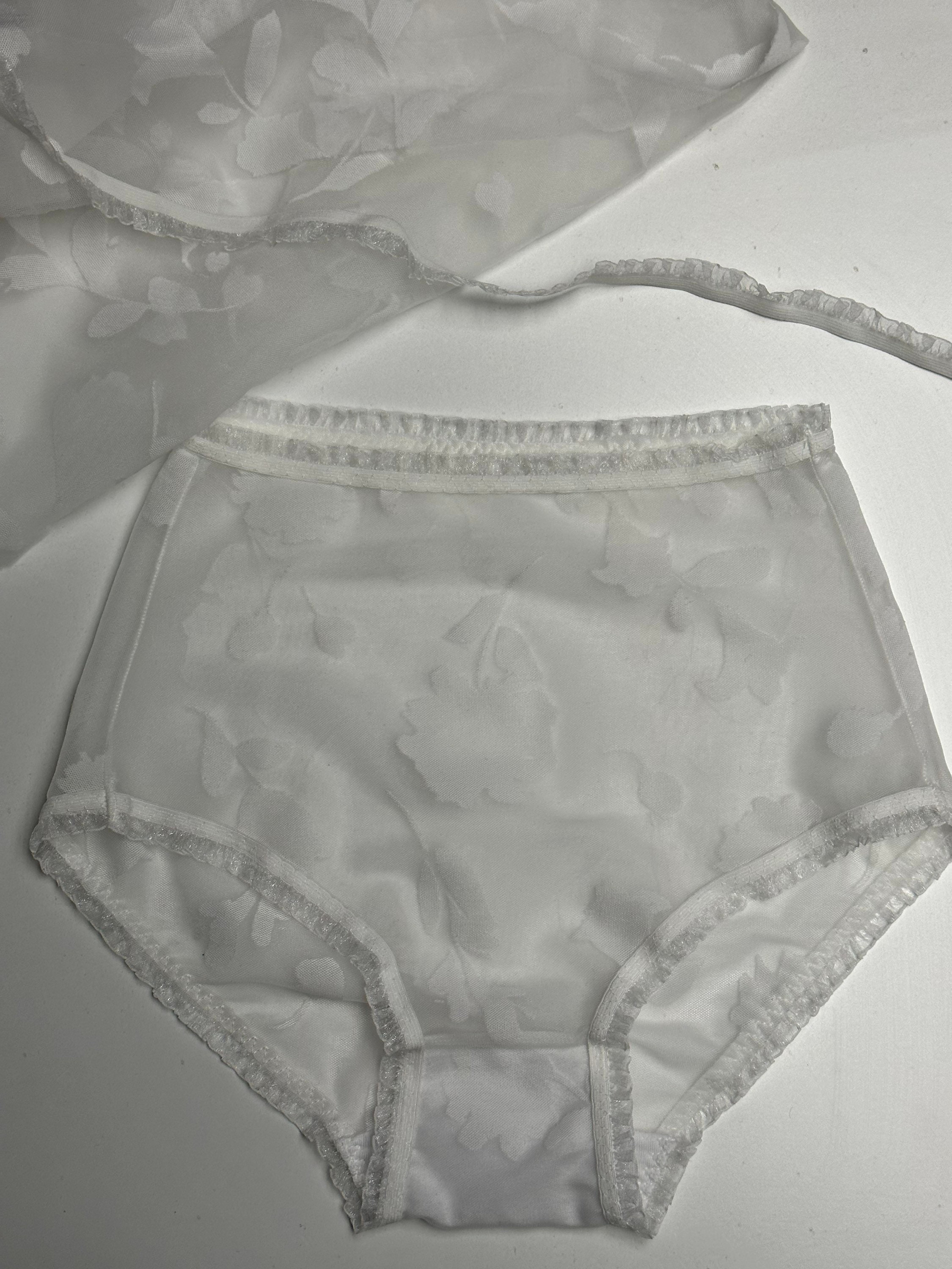 White Sheer Panty With Flowers Etsy