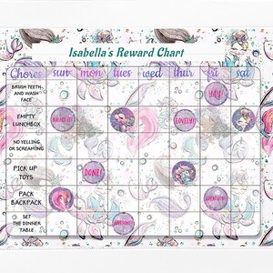 Editable Mermaid Reward Chart Printable, Mermaid Chore Chart Template ...