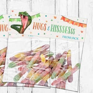 Snake Valentine Favor Labels, Hugs and Hisses Instant Labels, Snake ...