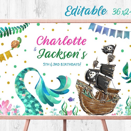 Editable Mermaid Pirate Backdrop Mermaid or Pirate Welcome | Etsy