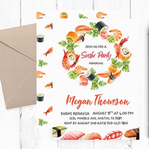Digital Sushi Invitations Sushi Invitation Printable Adult | Etsy