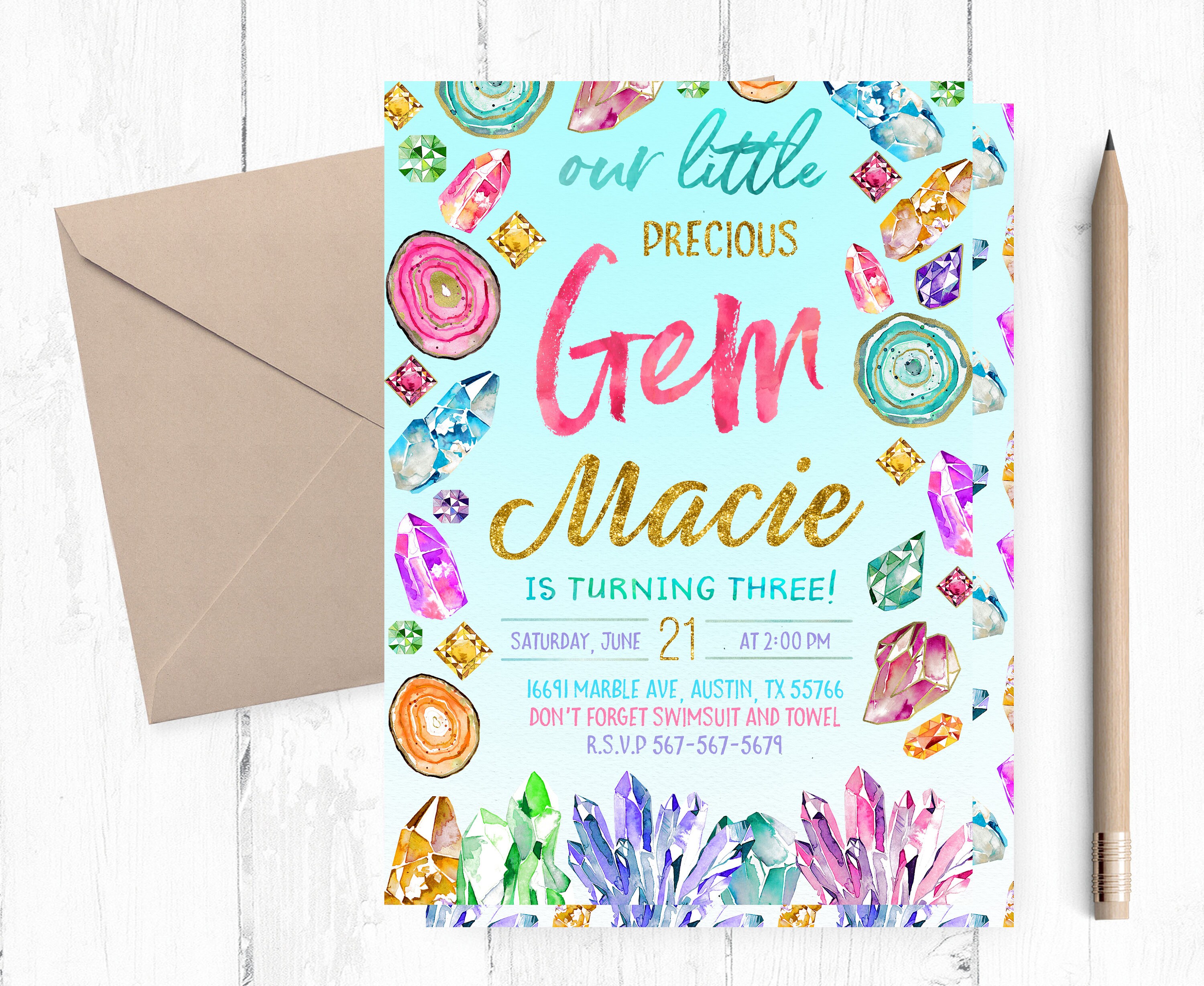 Gemstone Invitation Gemstone Birthday Invitations Gemstone | Etsy
