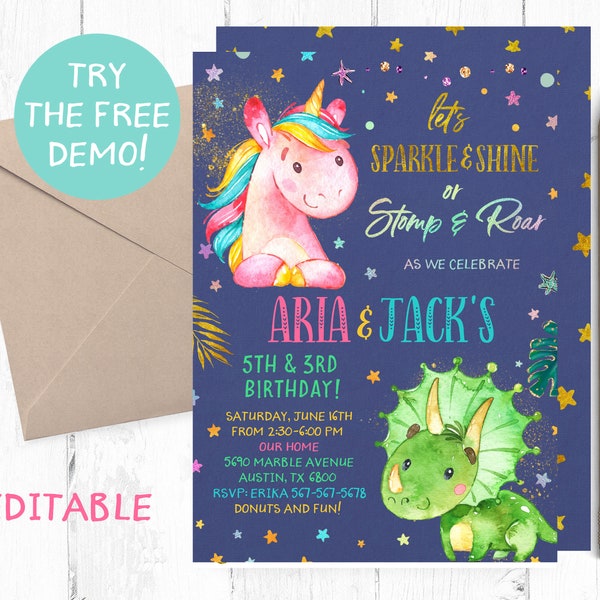 Unicorn Dinosaur Birthday Party - Etsy