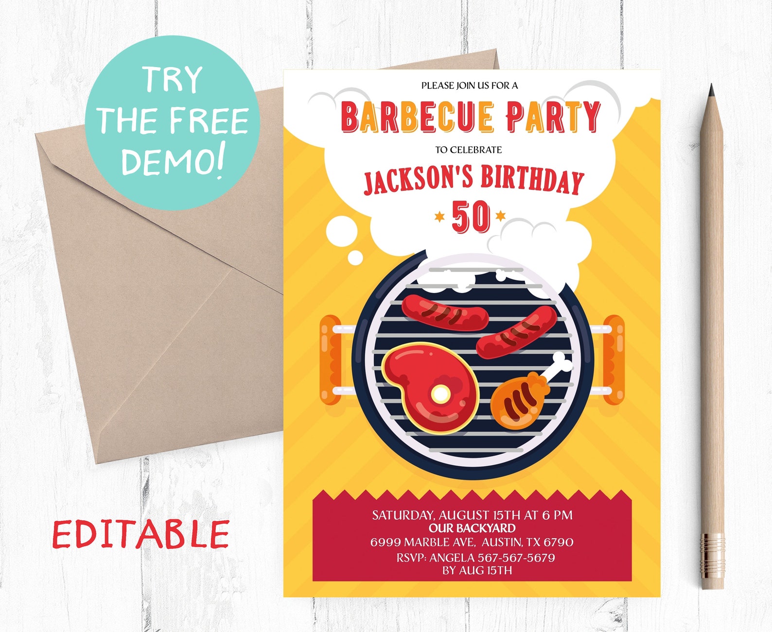 Editable Barbecue Party Template, BBQ Party Instant Template, Barbecue ...