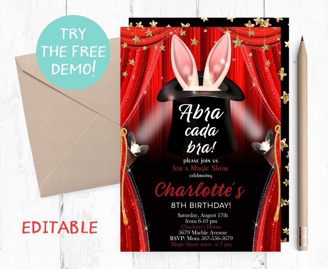 Editable Magic Show Invitation, Magic Show Invitation Instant Download ...
